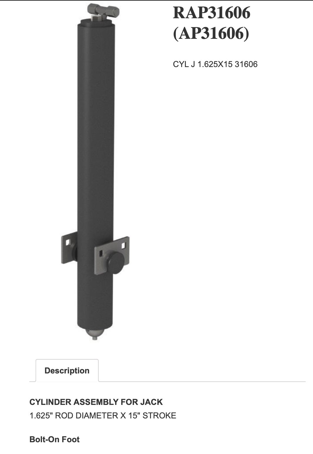 HWH RAP31606 Cylinder Assembly 1.625" x 15" - Northwest RV Supply