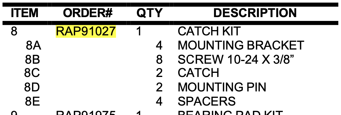 HWH SPACEMAKER Slide-Out Mechanism CATCH RAP91027 - Northwest RV Supply