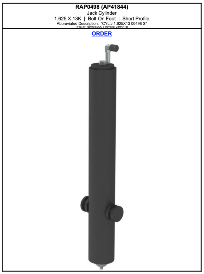 HWH RAP0498 Jack Cylinder (Bolt On Foot) - Northwest RV Supply